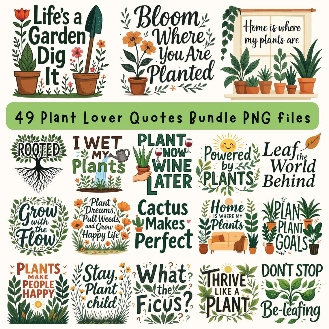 Plant Lover Quotes Bundle: Greenery Botanical Sayings (PNG Download) - Etsy
