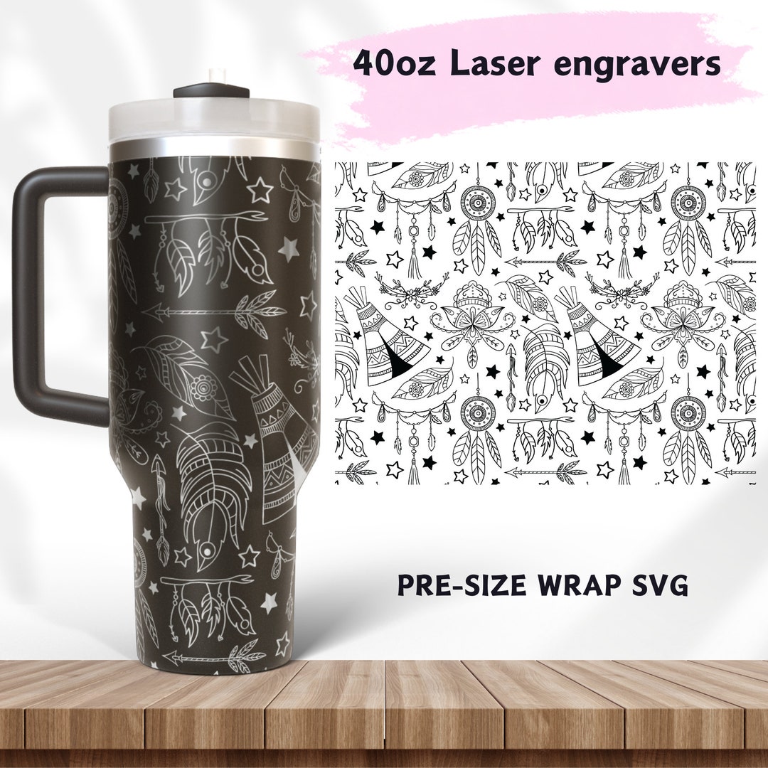 Laser Engraved Full Wrap Design for 40oz Seamless Cute Pattern Boho ...