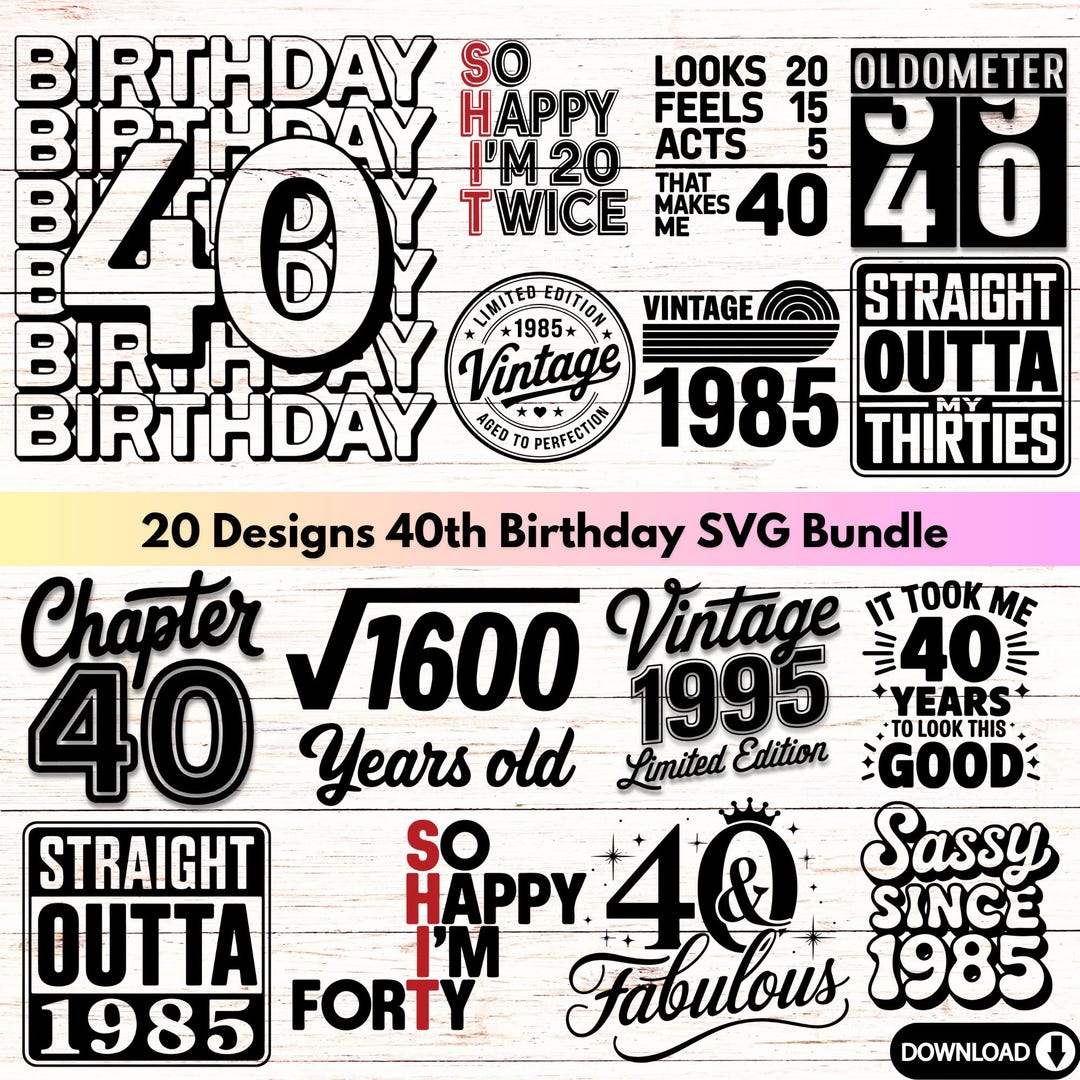 Retro 40th Birthday SVG Bundle: 1985 Designs (digital Download) - Etsy