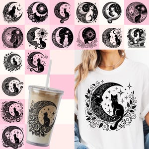 Mystical Cat SVG Bundle: Witchy Moon Clipart (30 Files, Instant ...