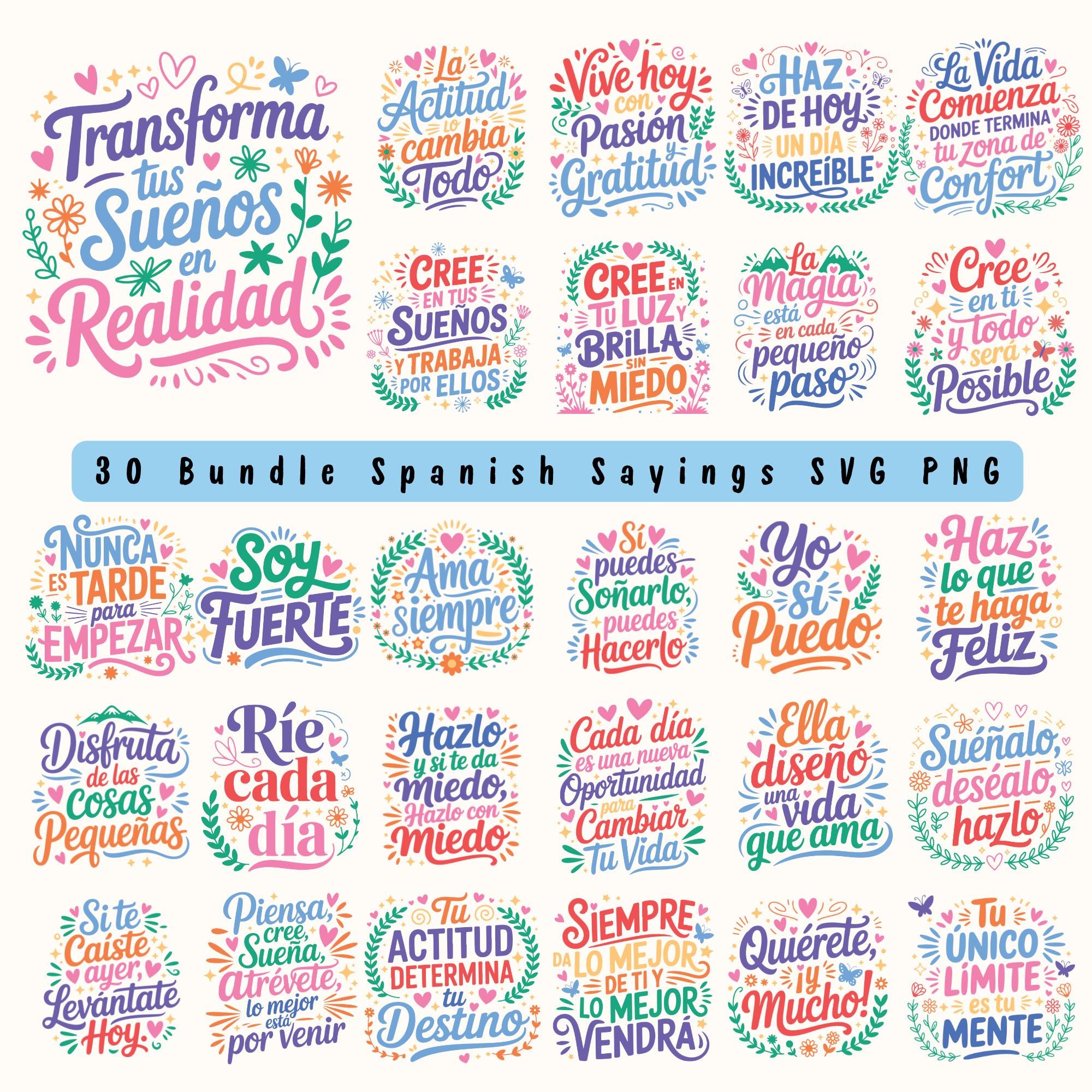 Spanish Sayings SVG Bundle: Latin Motivational & Funny Quotes (instant ...