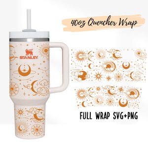 2 Designs 40oz Quencher Stanley Tumbler Full Wrap Magic Moon Celestial ...