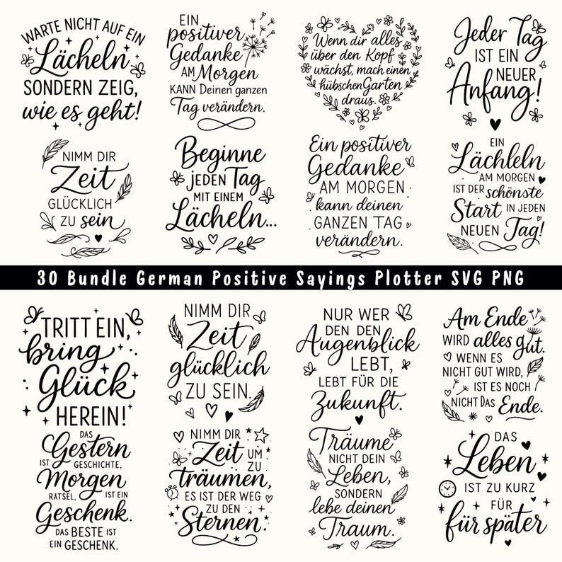 German Positive Sayings SVG Bundle: Inspirational Quotes, Cricut ...