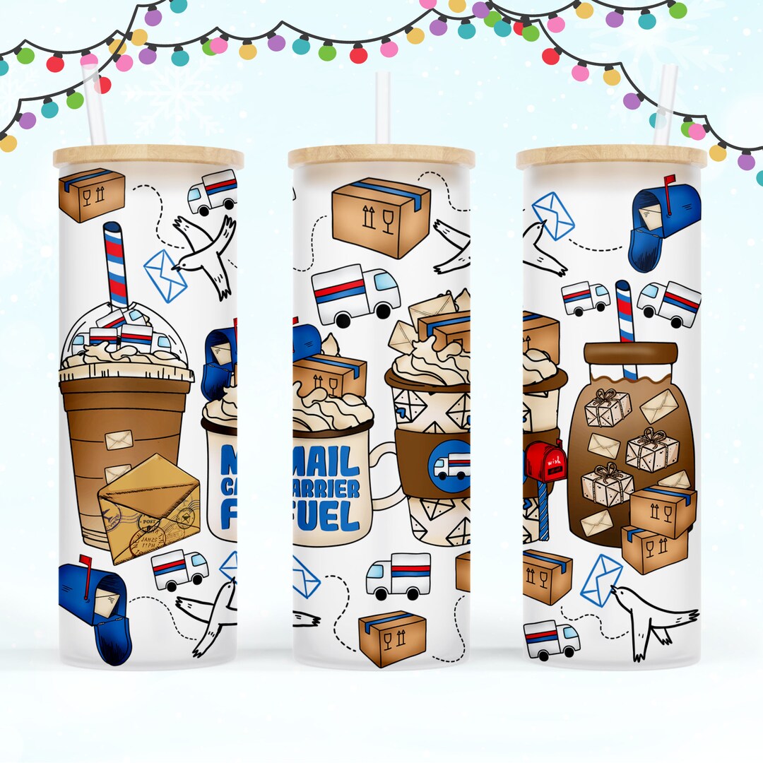 20 25 Oz Skinny Tumbler Sublimation and Frosted Glass Hand Drawn Mail ...