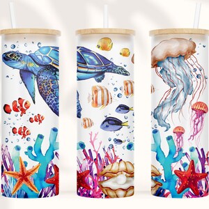 20 25 Oz Libbey Glass Can Sublimation Turtle Glass Can Wrap Ocean ...