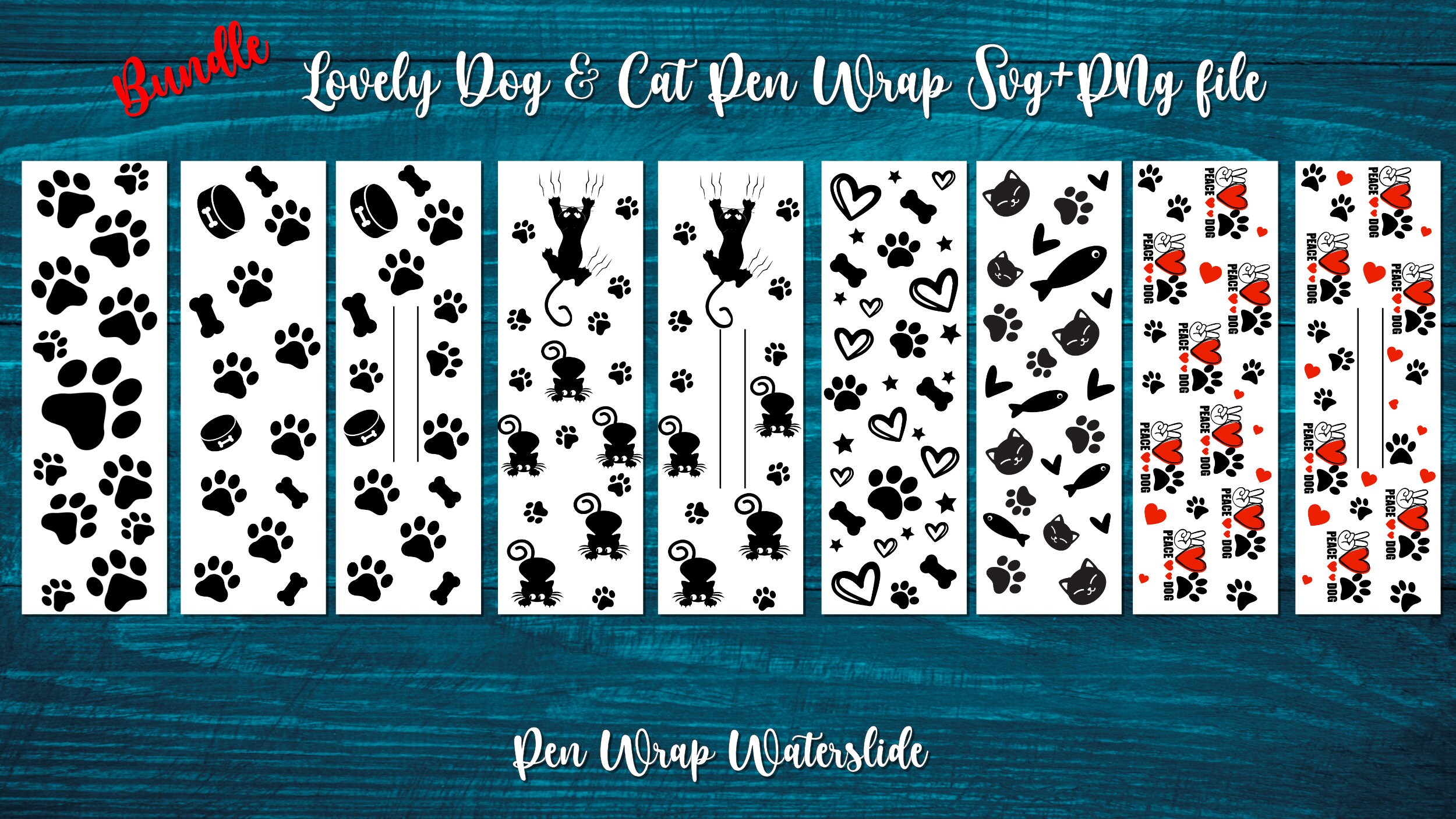 Bundle Dog Paw Pen Wrap,pen Wrap Svg,cat Pen Wraps, Glitter Pen Wrap ...