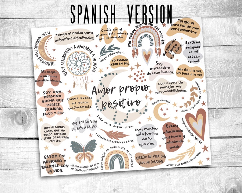 Spanish Boho Affirmations 20oz 25oz Tumbler Wrap (digital PNG) - Etsy