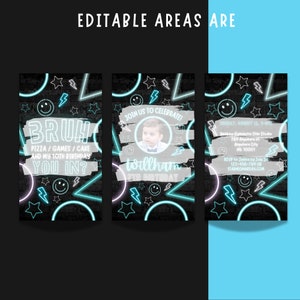 Editable Bruh Neon Birthday Invitation | Birthday Boy Cake Game Party ...