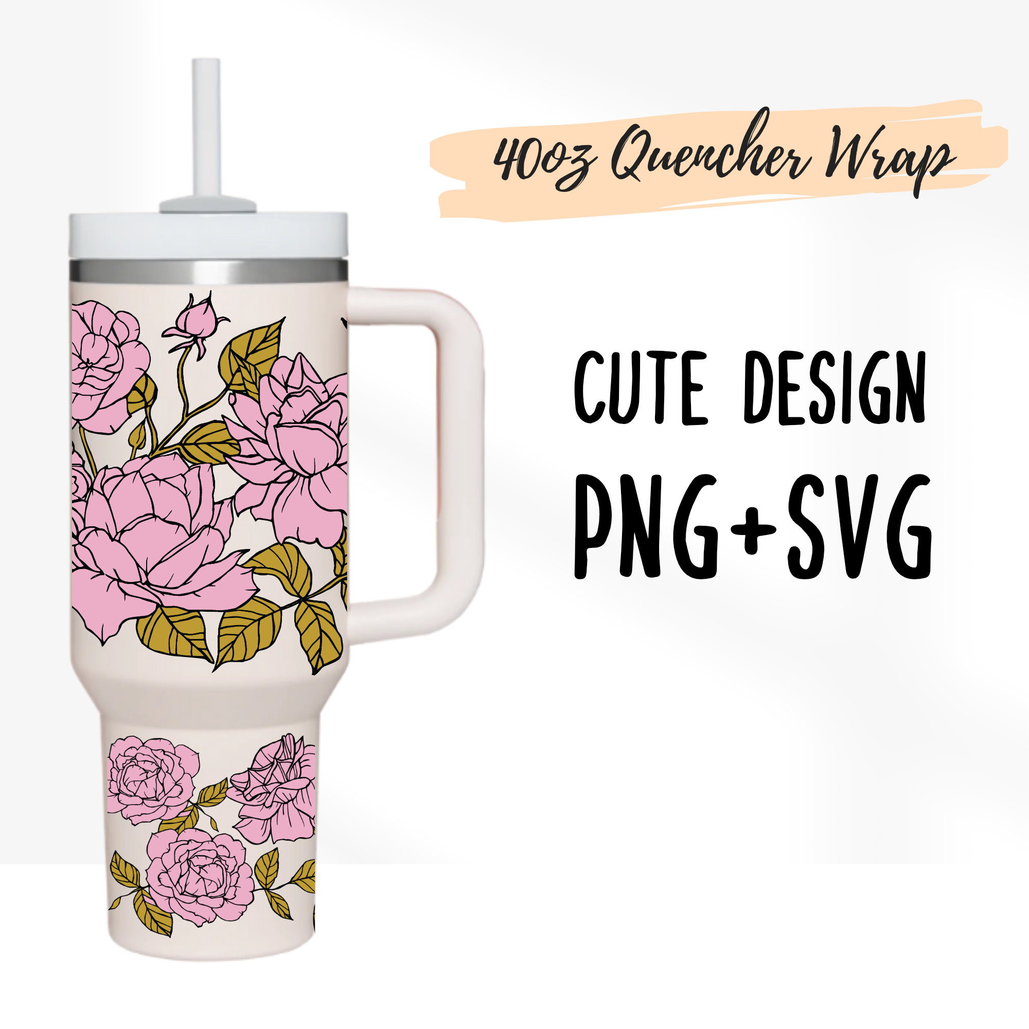 Pink Rose Floral 40oz Tumbler Wrap: Wildflower SVG Template (digital ...