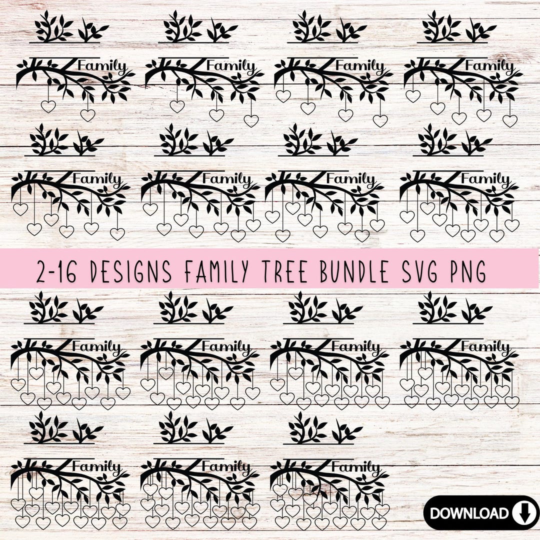 Family Tree Svg Bundle 2-16 Members - Family Tree Clipart - Tree ...