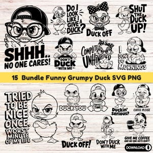 15 Bundle Grumpy Duck SVG | Funny Duck Clipart | Sarcastic Quotes ...