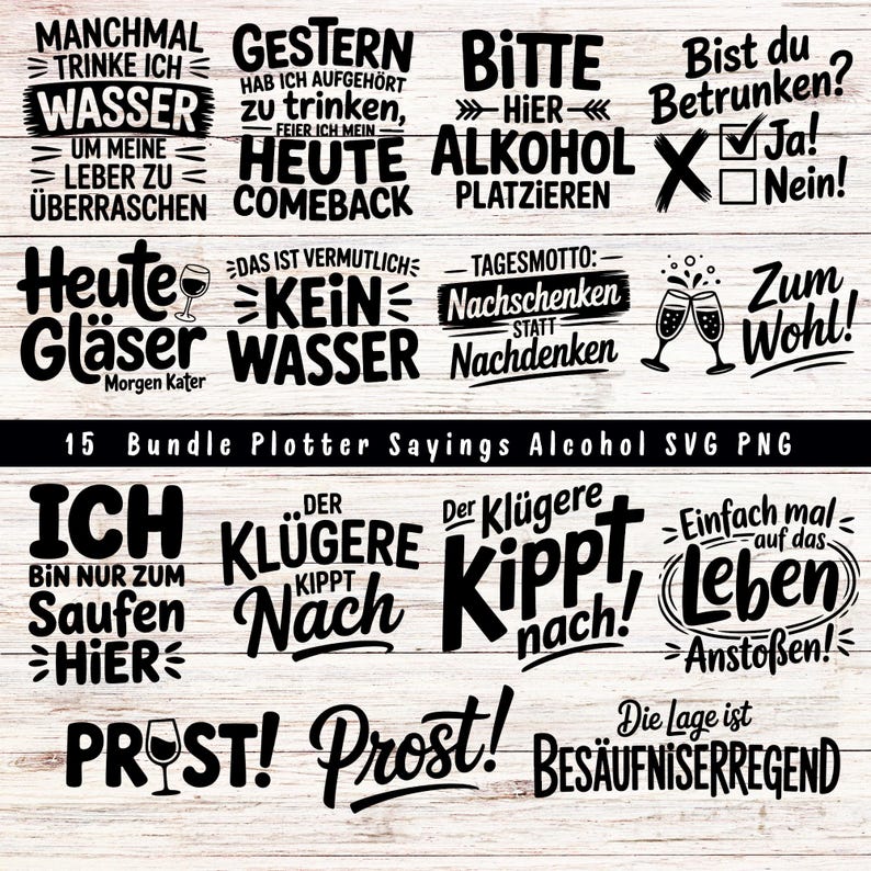 Funny Drinking Quotes SVG Bundle: German Alcohol Sayings (digital ...