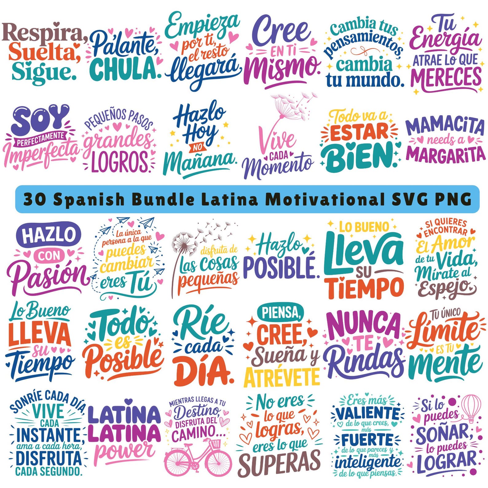 30 Spanish Motivational Quotes SVG Bundle: Inspirational Frases ...