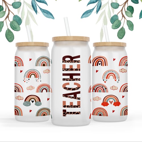 16 Oz Libbey Glass Can Tumbler Sublimation Design Boho Teacher Etsy