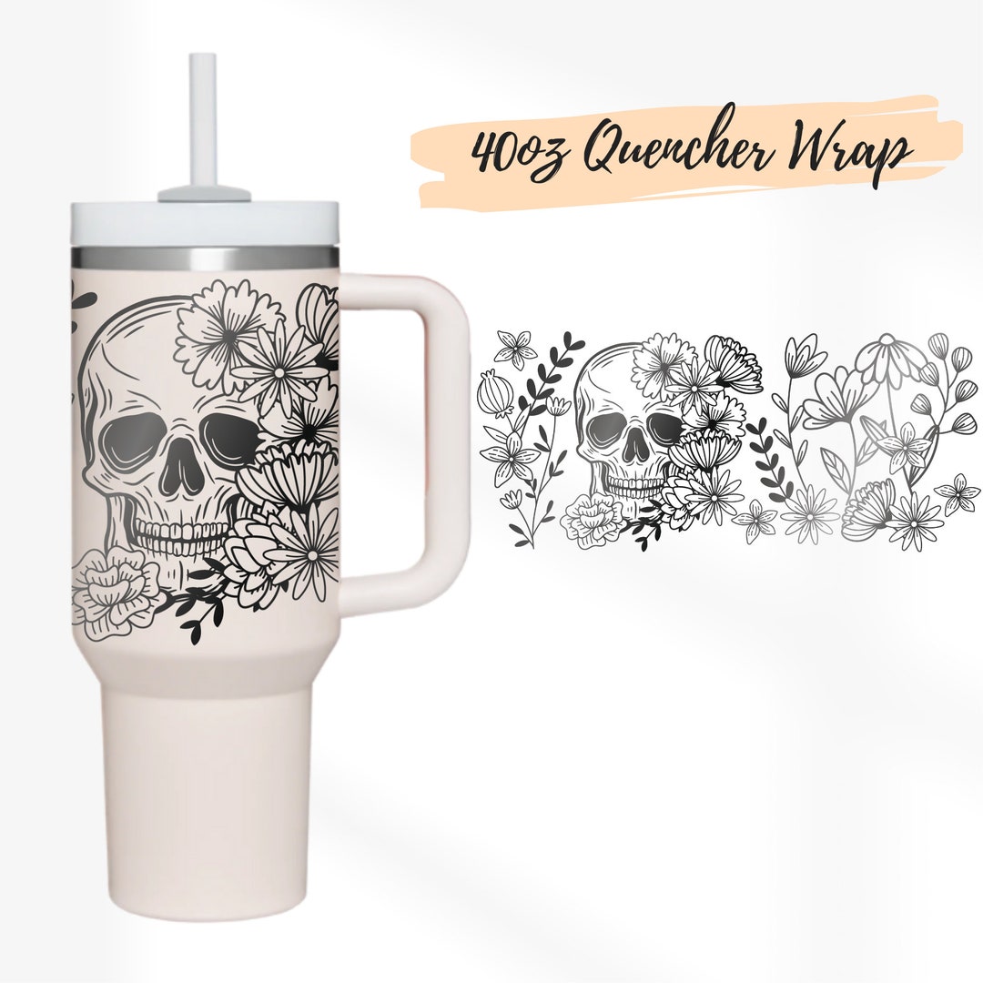 2 Designs 40oz Quencher Stanley Wrap Tumbler Skull Floral With