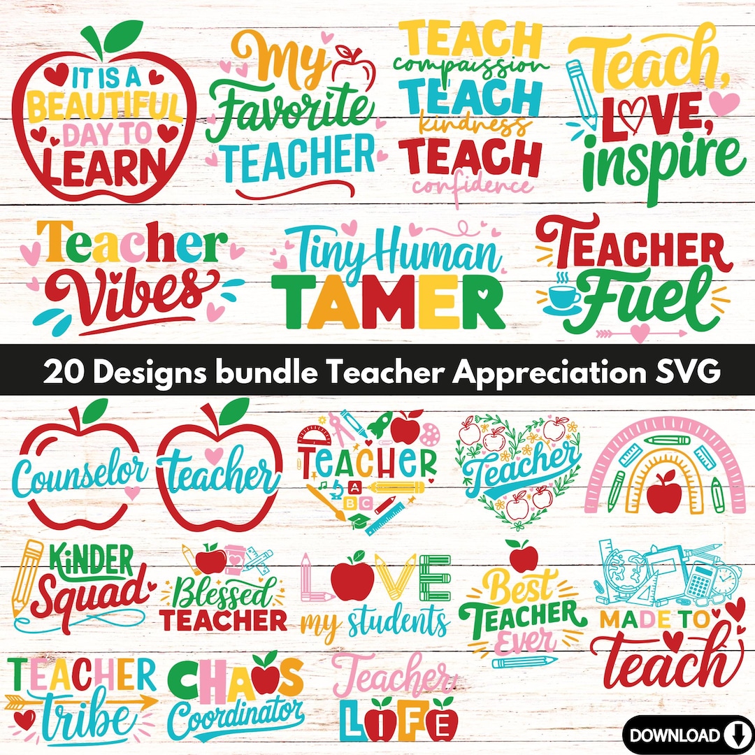 Teacher Appreciation SVG Bundle: Back to School Designs (digital ...