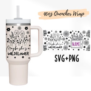 4 Designs 40oz Quencher Stanley Tumbler Wrap Boho Line Wild Flower Name ...