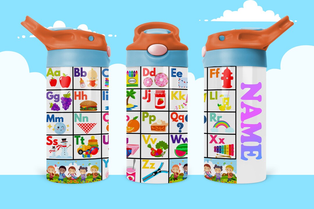 Personalized Kids Water Bottle: Alphabet ABC Learning, 12oz Skinny ...