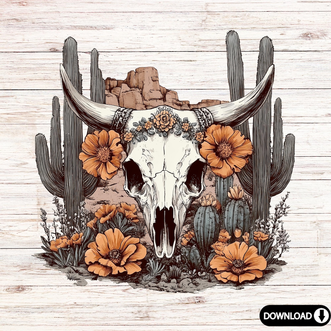 Retro Cow Skull Desert Western Instant Png Digital Download Trendy ...