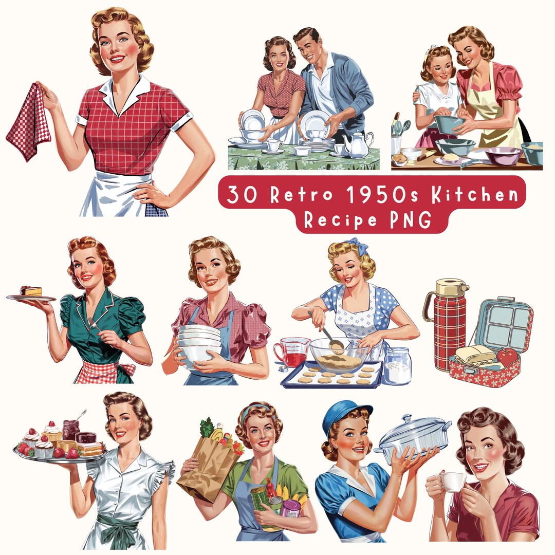 30 Bundle Retro Kitchen Recipe PNG | Vintage Sticker Scrapbook Kit ...
