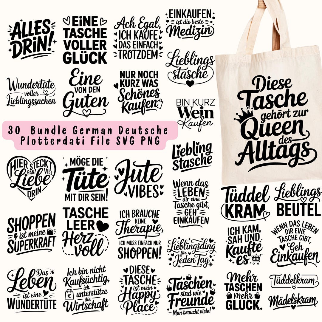 German Bag Sayings SVG Bundle: 30 Tote Bag Quotes (digital Download ...