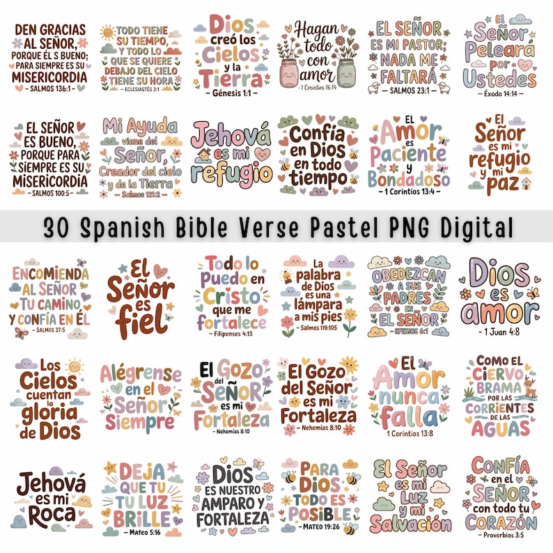 30 Spanish Bible Verse Bundle Pastel Sticker Christian Phrases (digital ...