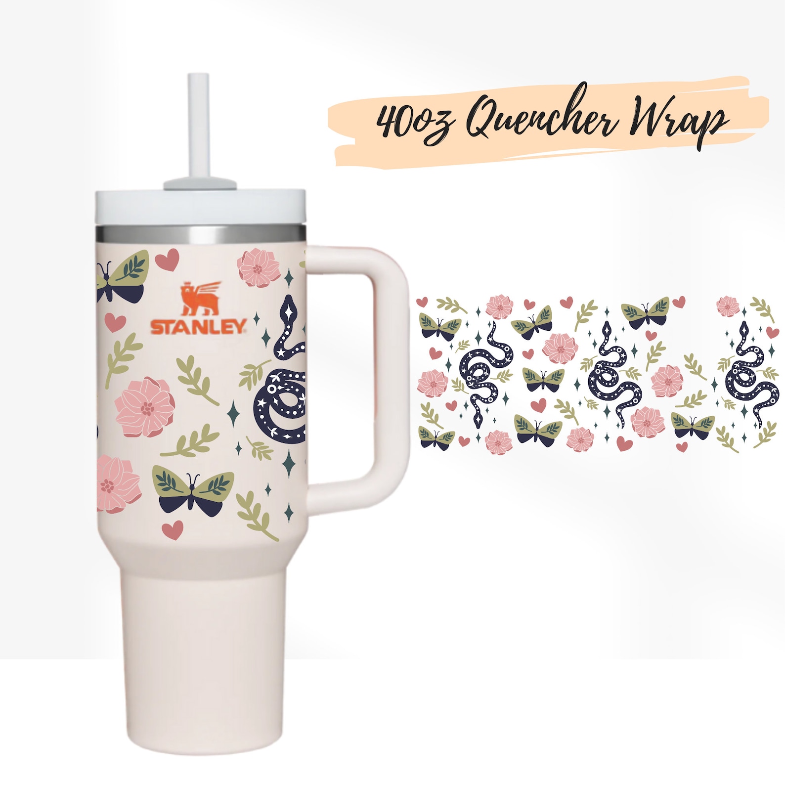2 Designs 40oz Quencher Stanley Tumbler Wrap Boho Snakes - Etsy