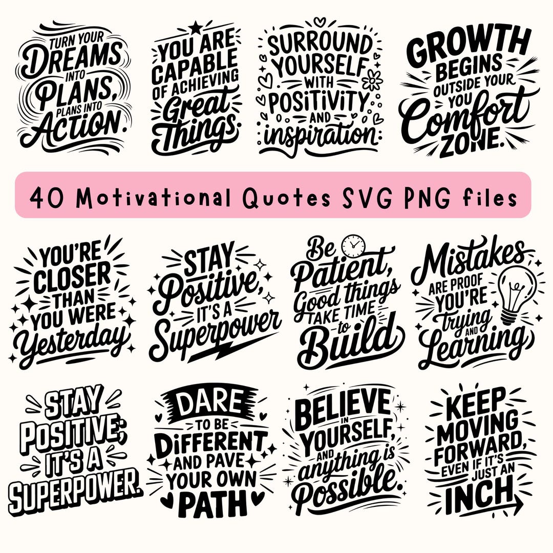 40 Bundle Motivational PNG Bundle | Positive Quotes Clipart ...