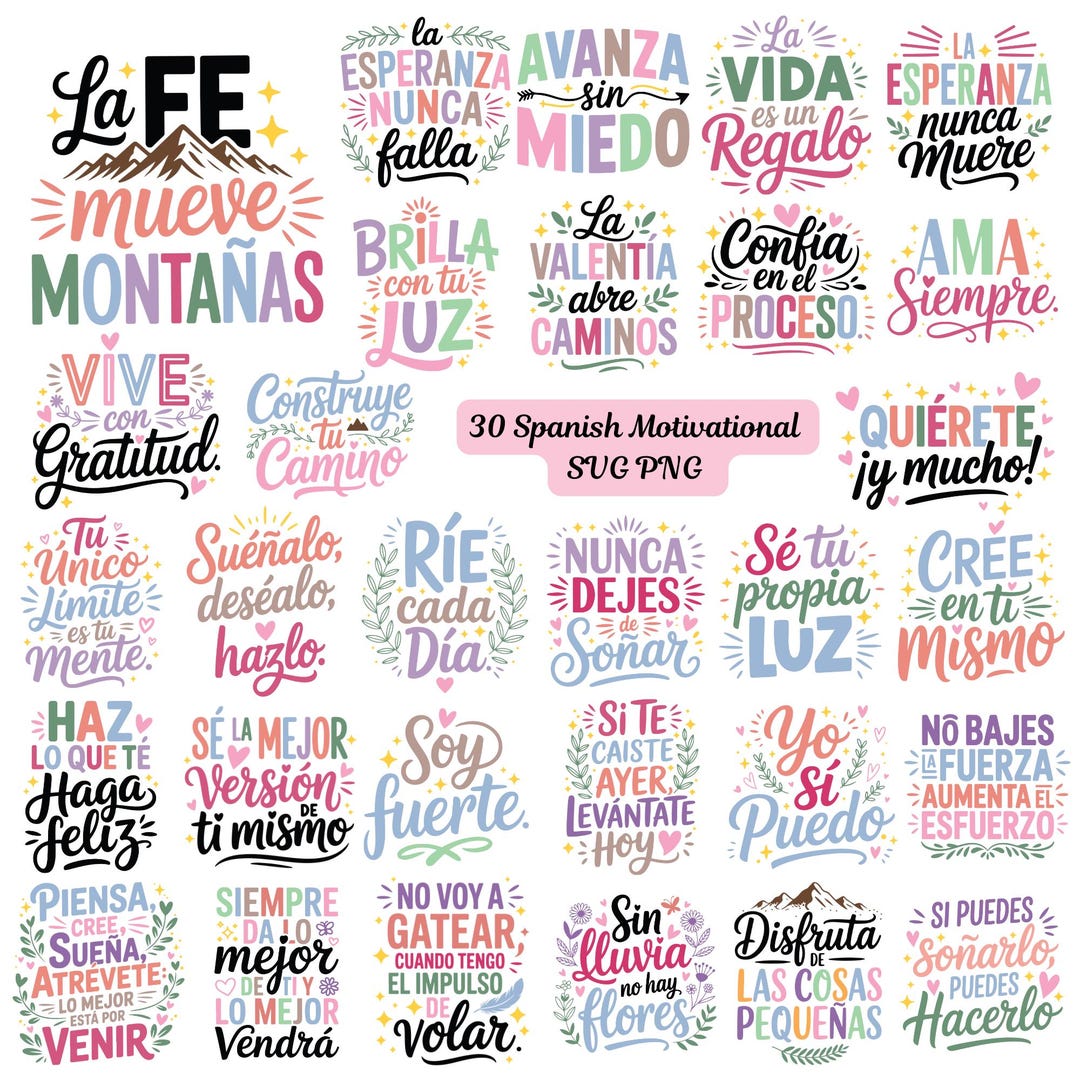 30 Spanish Motivational Quotes SVG Bundle: Inspirational Frases ...