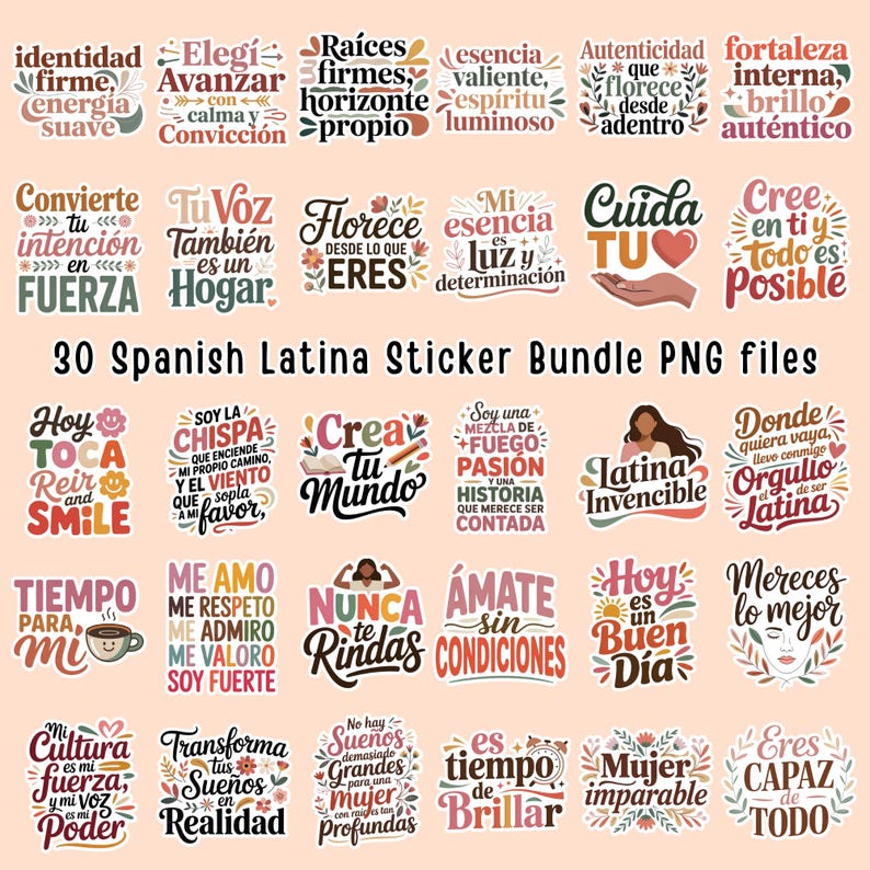 30 Spanish Latina Sticker Quotes PNG Bundle: (digital Download) - Etsy