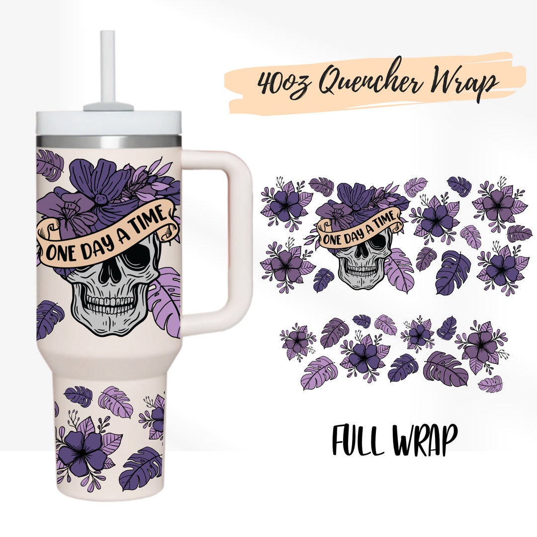 2 Designs 40oz Quencher Stanley Full Wrap Tumbler Skull Purple Floral ...