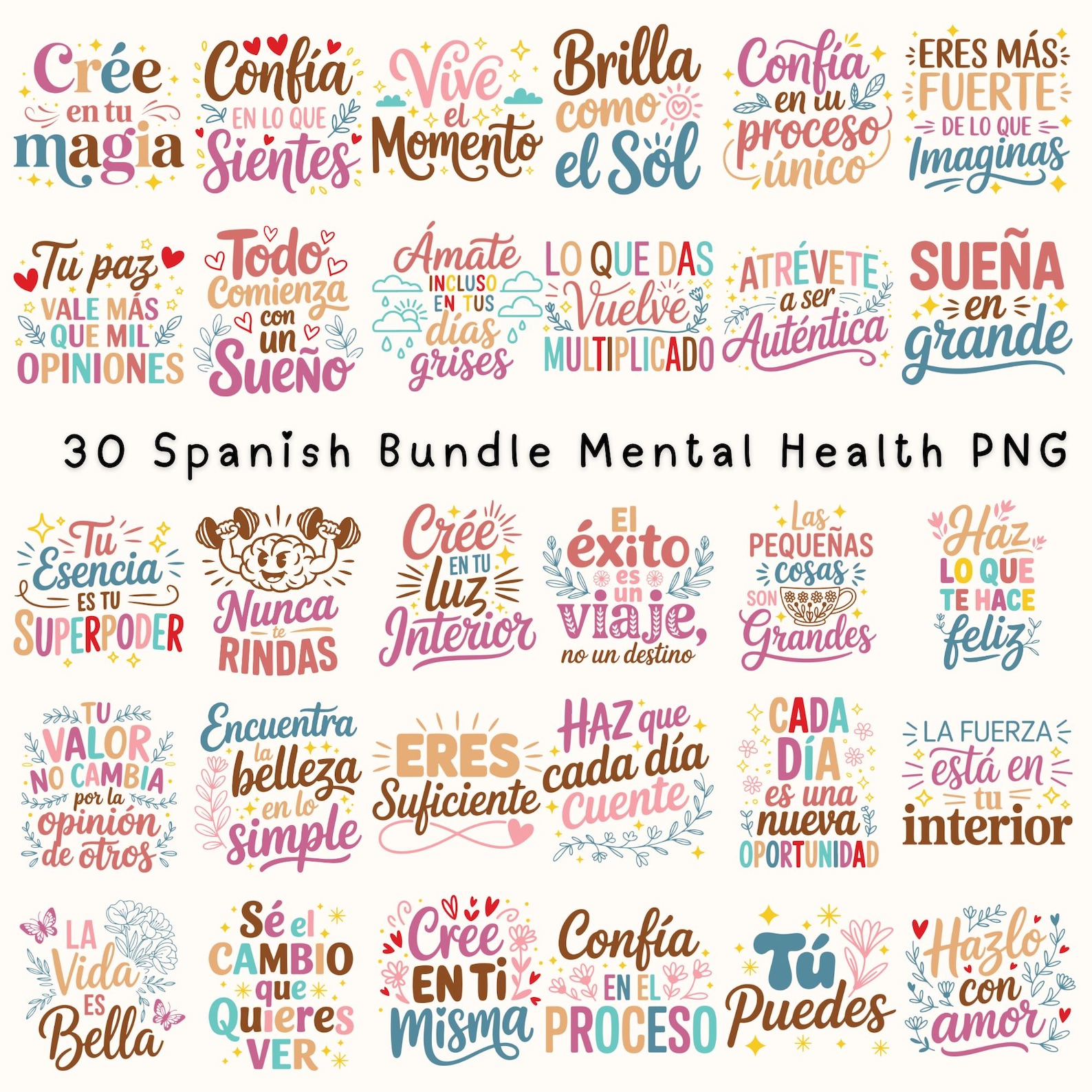 30 Spanish Motivational Quotes SVG Bundle: Inspirational Frases ...