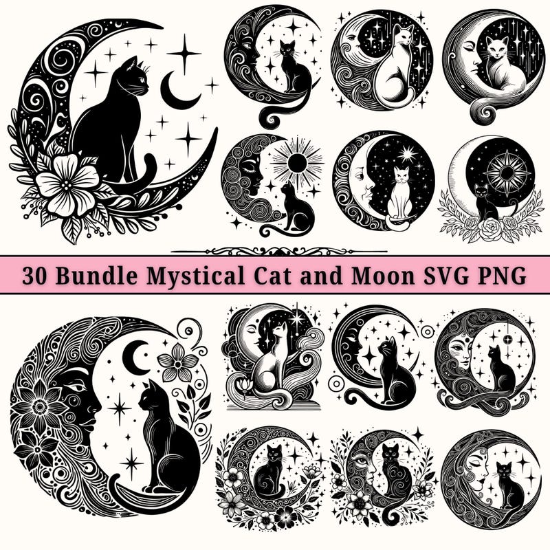 Gothic Moon Cat Svg - Etsy