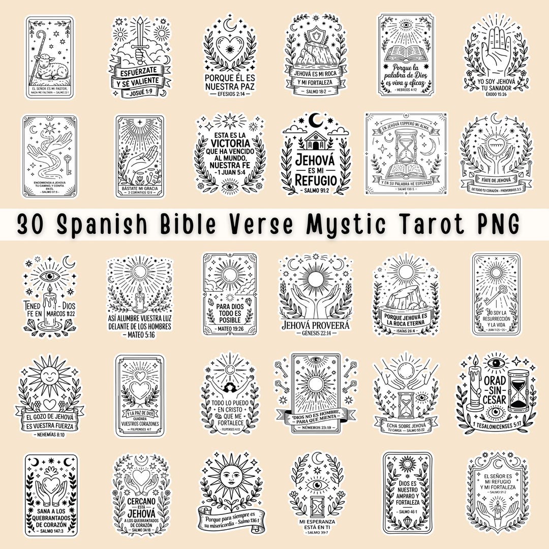 30 Spanish Bible Verse Christian Mystic Tarot Card PNG (digital ...