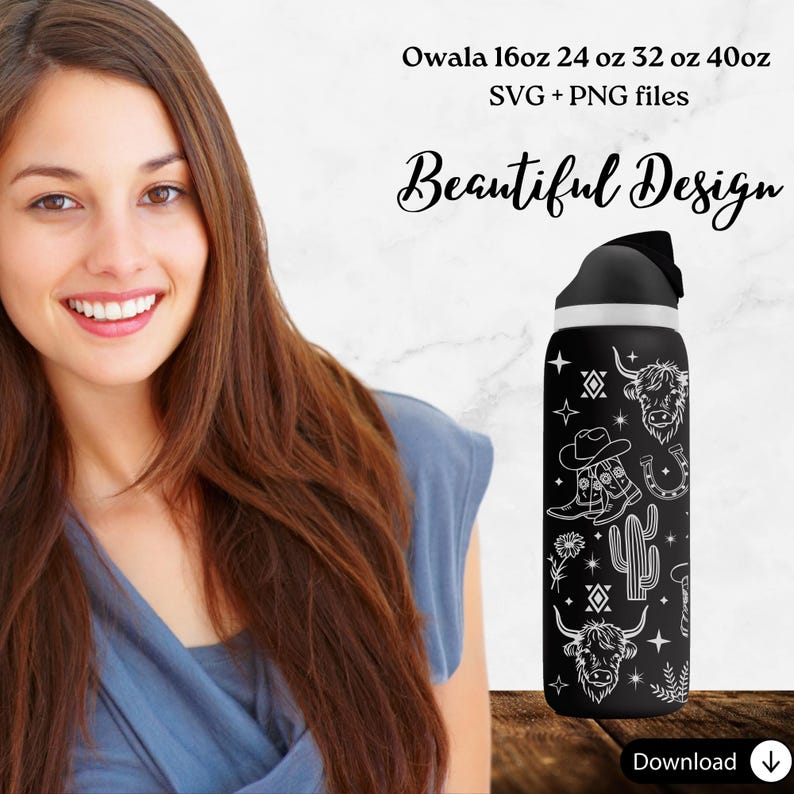 Cowgirl Owala Tumbler Engraving: Western Flower Laser Template (SVG) - Etsy