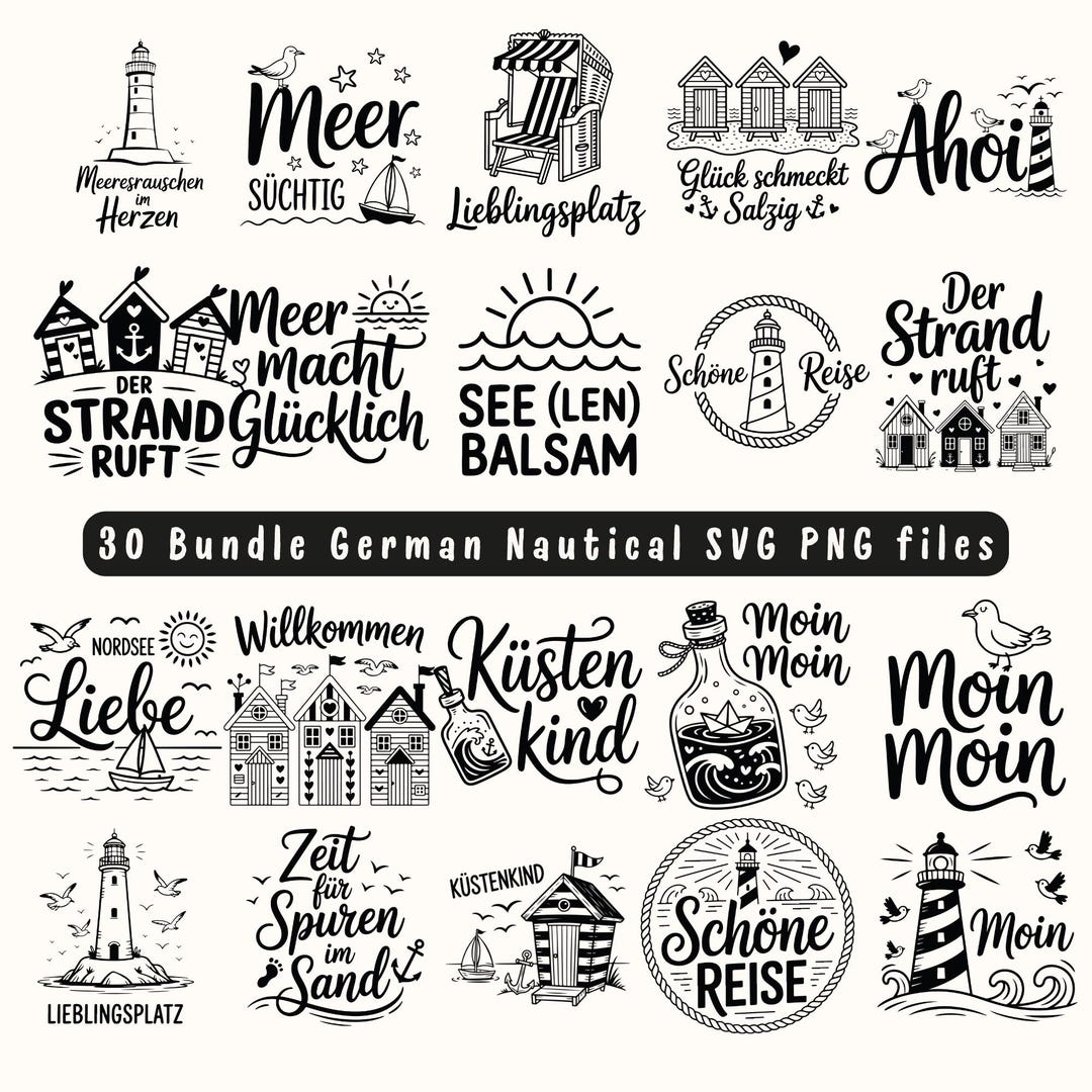 30 German Nautical SVG Bundle | Plotterdatei Maritim With Sea Sayings | Lighthouse Anchor ...