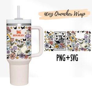 2 Designs 40oz Quencher Stanley Wrap Tumbler the Reader Booktrovert SVG ...