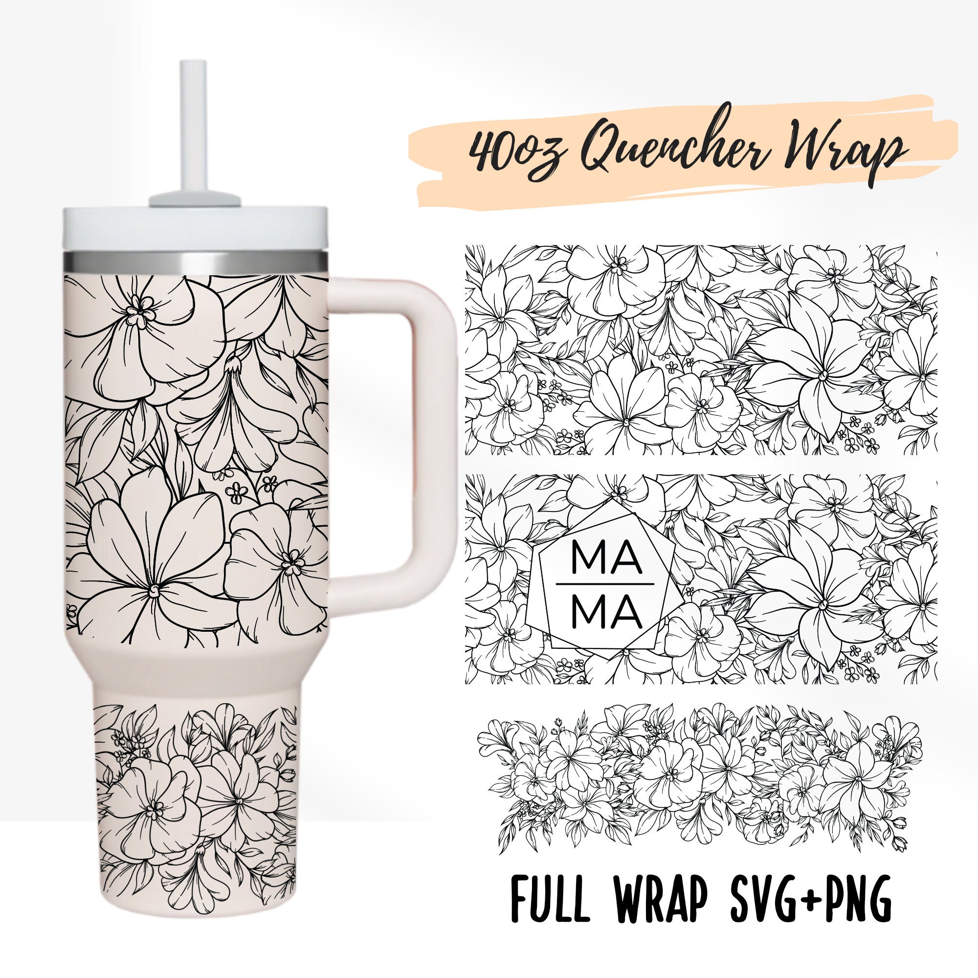 Floral Stanley Tumbler Wrap: Wildflower Line Art, 40oz Quencher (SVG ...