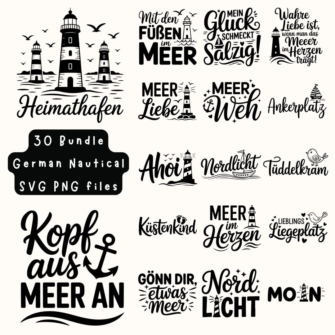 German Nautical SVG Bundle: Lighthouse, Anchor, Ocean Quotes (digital ...