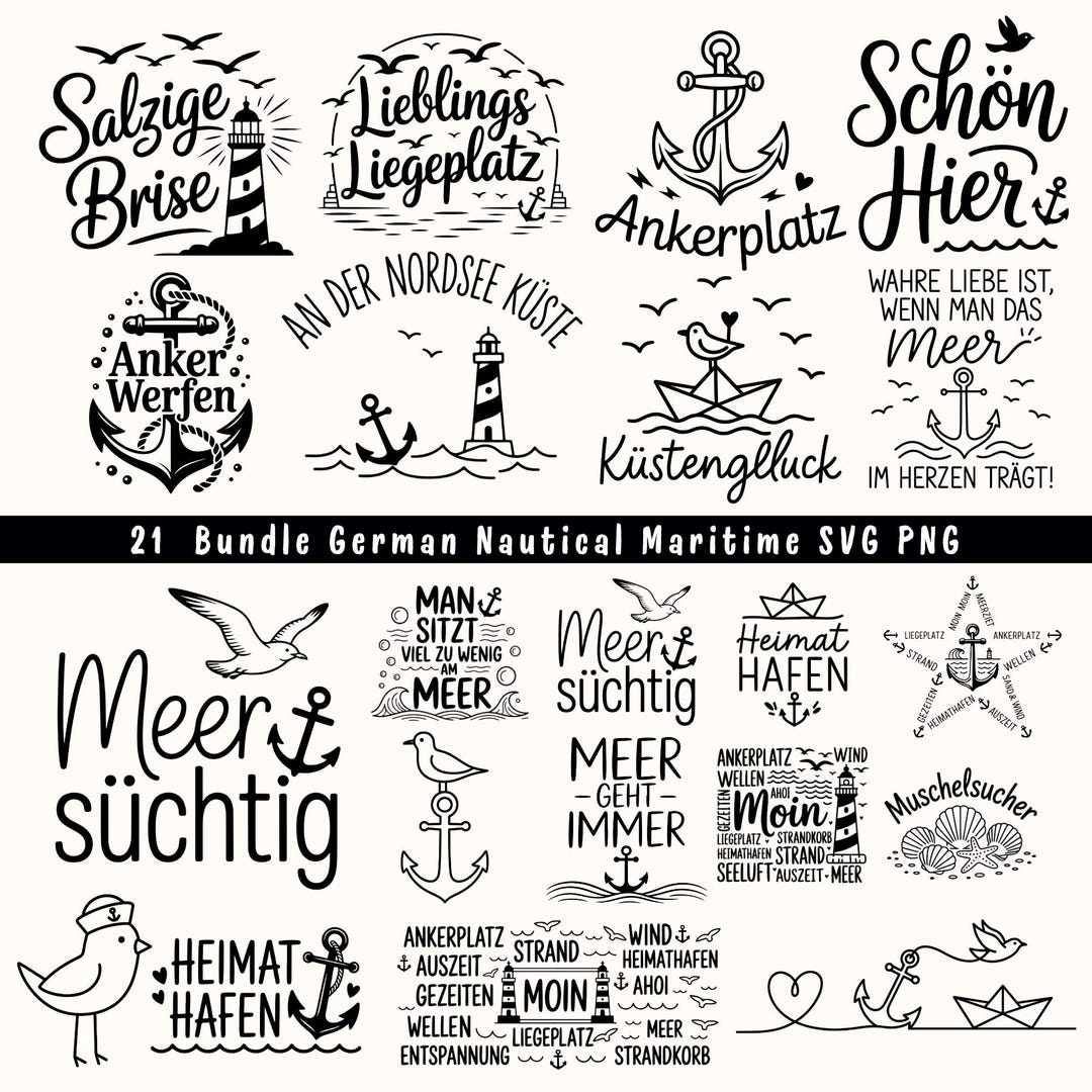 German Nautical SVG Bundle: Lighthouse, Anchor, Ocean Quotes (digital ...