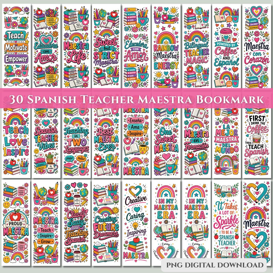 30 Spanish Maestra Teacher Bookmark PNG (digital Download) - Etsy