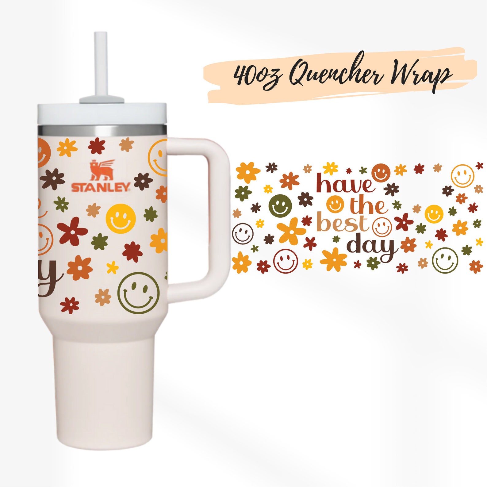 2 Designs 40oz Quencher Stanley Wrap Tumbler Groovy Retro - Etsy