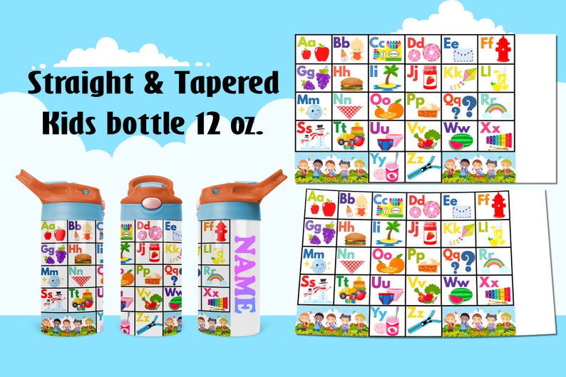 Personalized Kids Water Bottle: Alphabet ABC Learning, 12oz Skinny ...