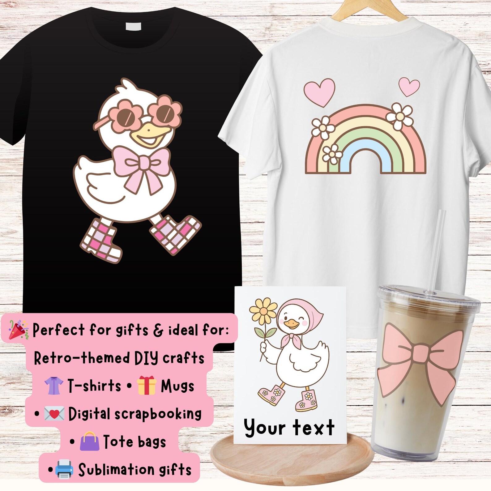 Pastel Goose Clipart Bundle: Retro Spring Duckling PNG (digital ...
