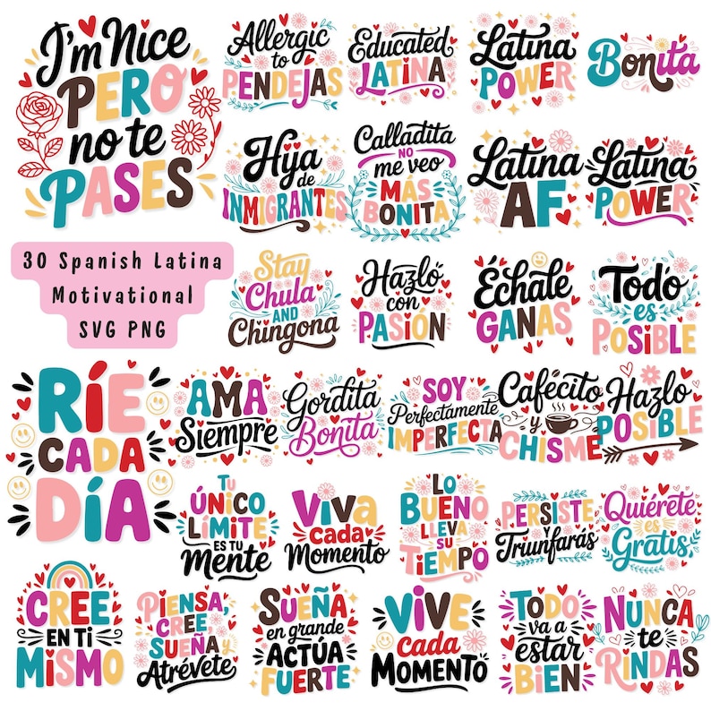 30 Spanish Motivational Quotes SVG Bundle: Inspirational Frases ...