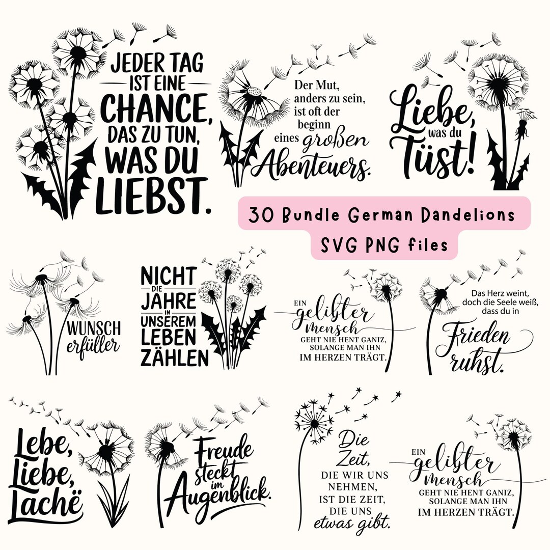 30 German Dandelions SVG Files | Motivational Sayings SVG PNG | Digital ...