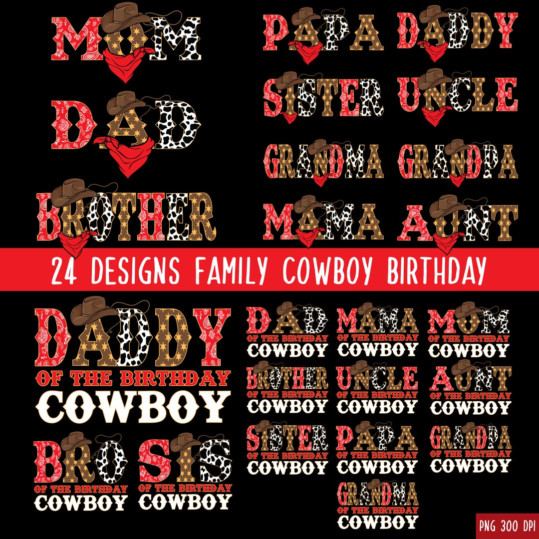 Cowboy Family Squad PNG Bundle: Western Retro Birthday Party (digital ...