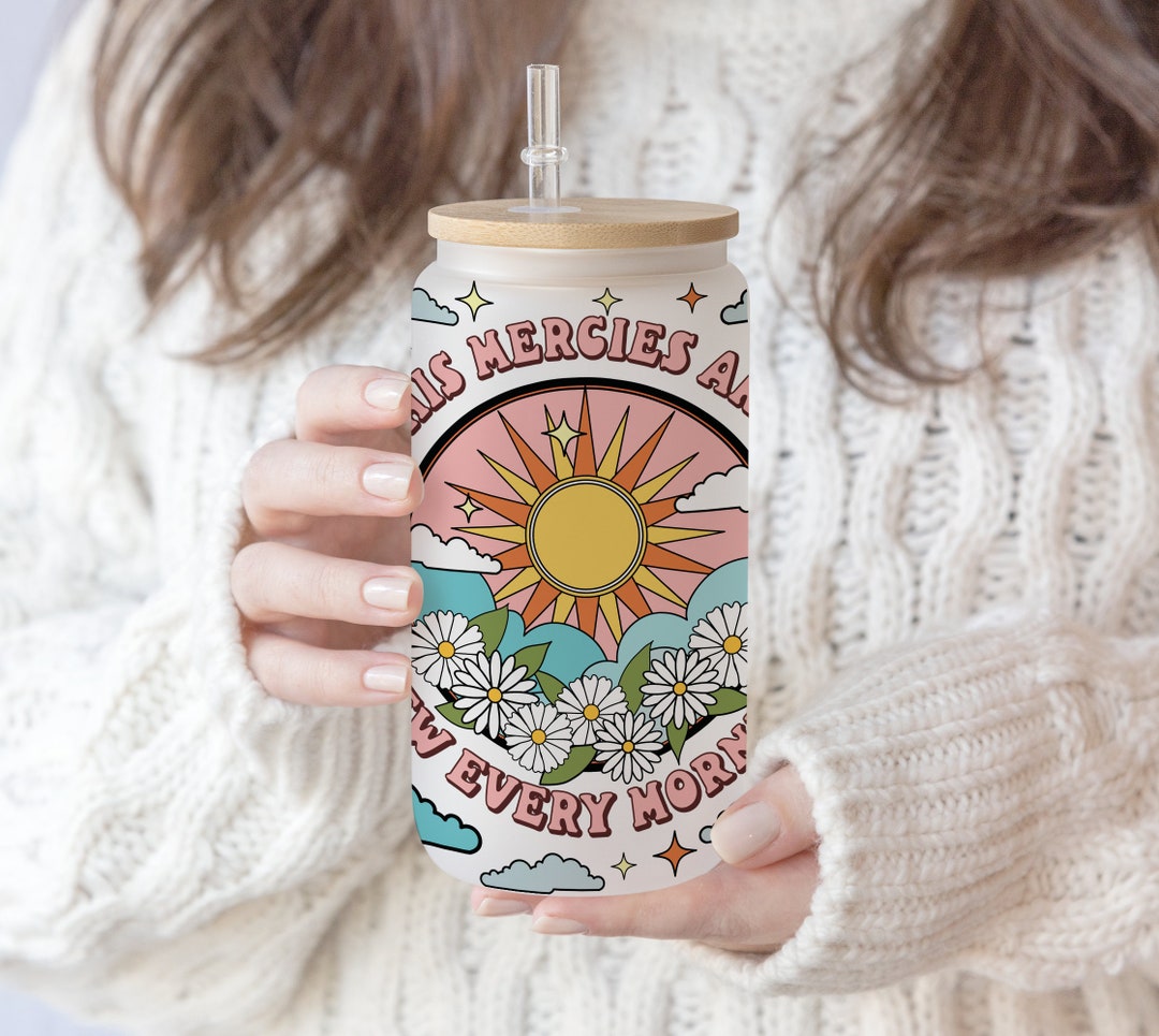 16 Oz Libbey Glass Can Boho Christ Jesus Christian His Mercies Are New ...