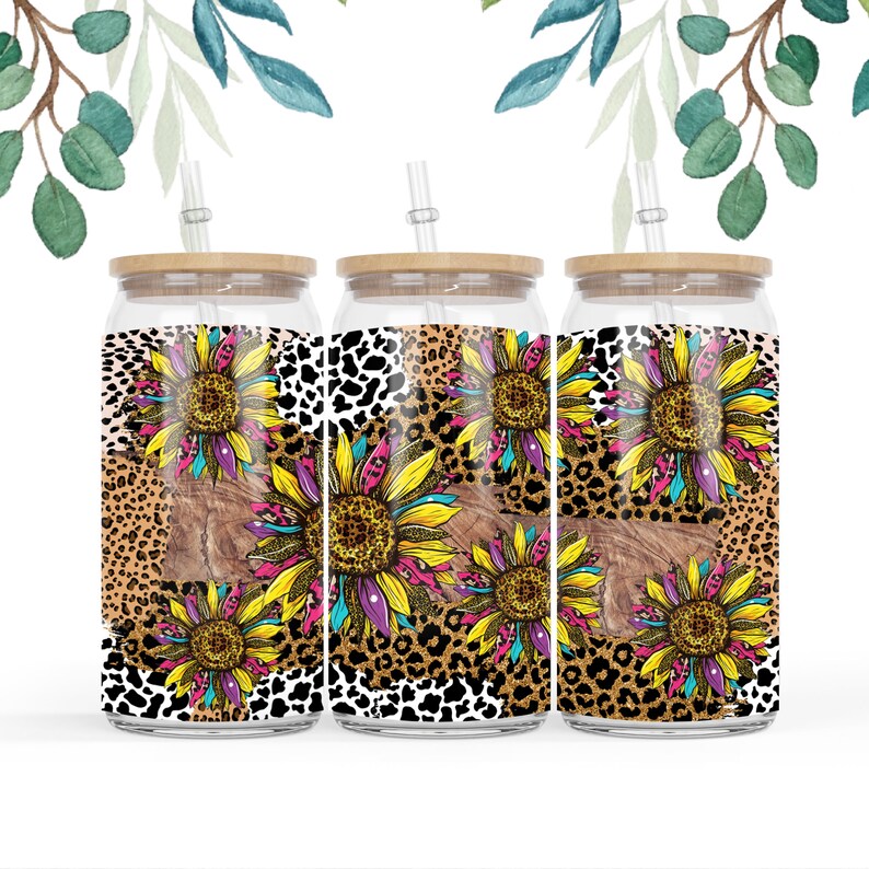 16 Oz Libbey Glass Can Sunflower Leopard Cow Print Sublimation Etsy