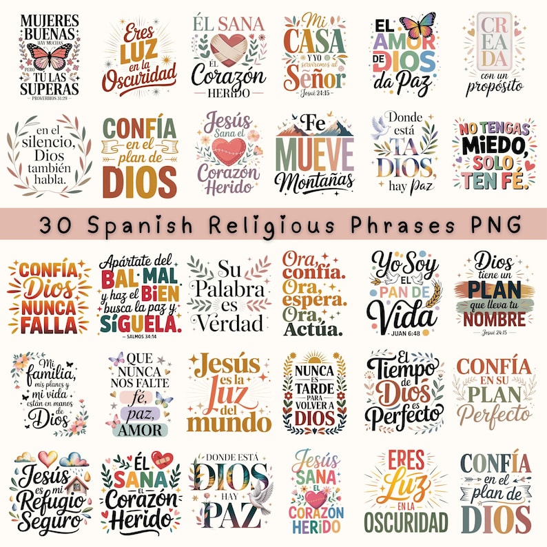 30 Spanish Bible Verse PNG Bundle: Christian Phrases, Frases Cristianas ...